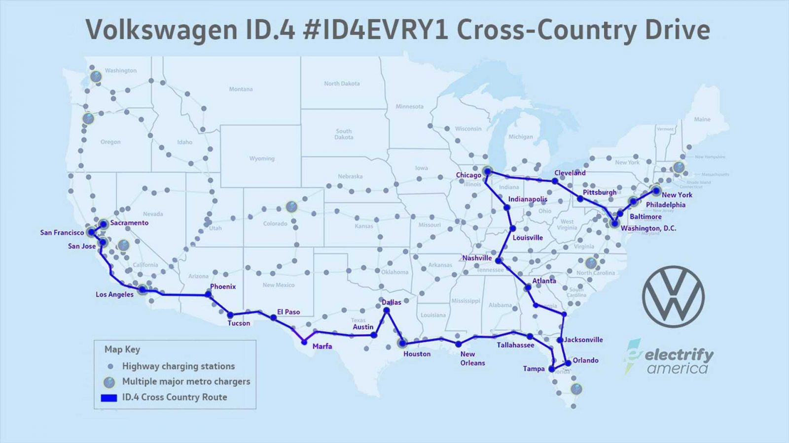 Carte routière américaine de la Volkswagen Id4 - Conduite ECO