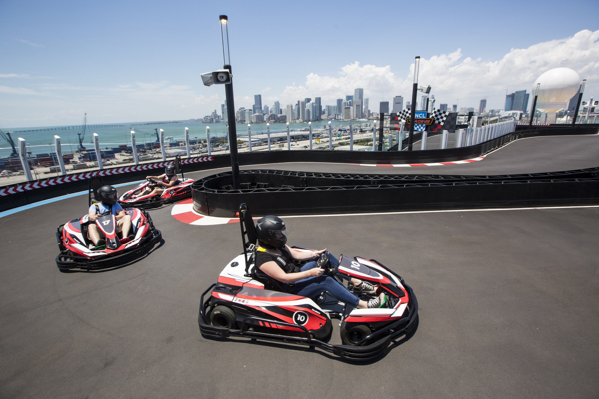 Amazing! This Norwegian cruise ship features an electric go-kart track